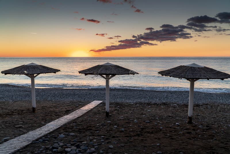 Sunset on an Empty Sea Beach. the End of the Tourist Season. Stock ...