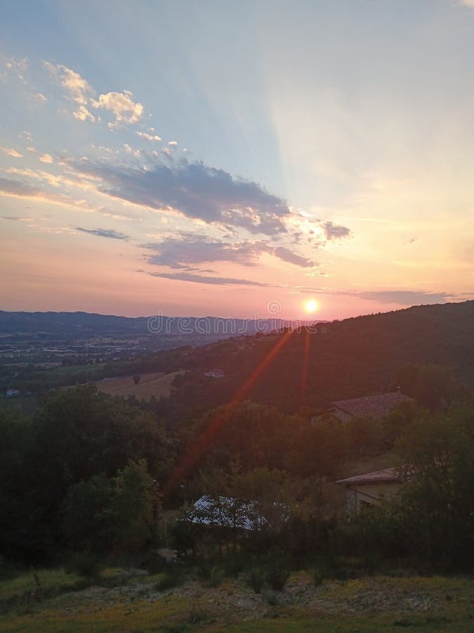 Sunset, Enchanting View in a Village in Italy Stock Image - Image of ...