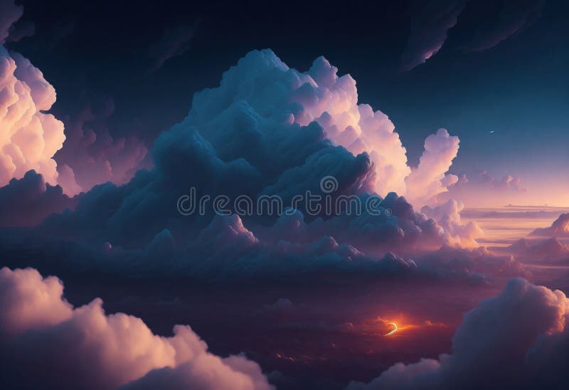 Sunset Environment with Huge Clouds Stock Illustration - Illustration ...