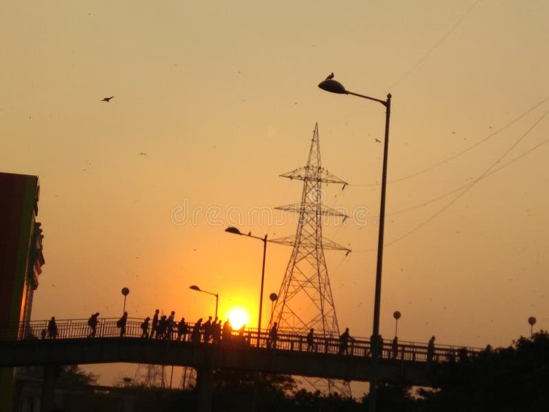 Sunset Evening Delhi metro stock image. Image of sunset - 124478029