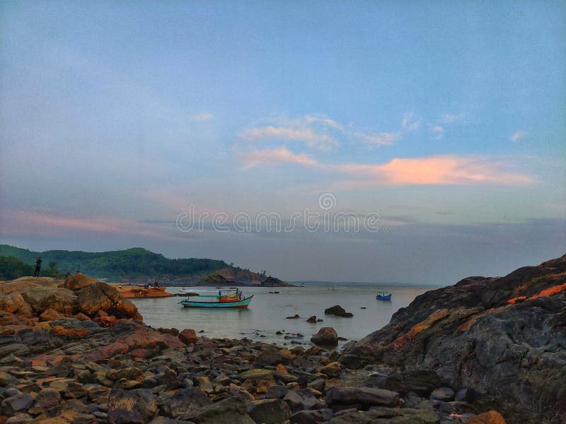 Sunset Evening at Om Beach , Gokarna Stock Photo - Image of beaches ...
