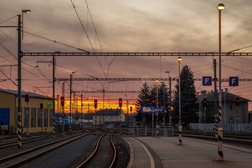 Sunset Evening on Platform in Cold Winter in Sumperk 01 31 2025 ...