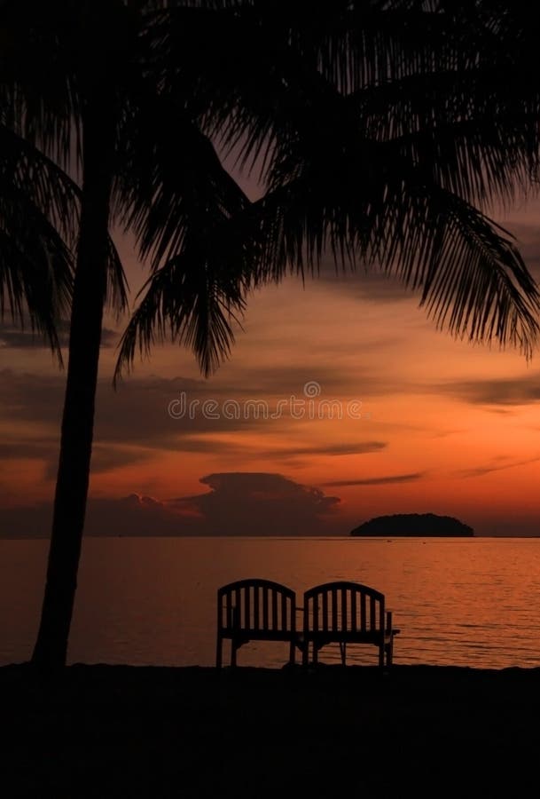 Sunset Evening Sea View Twilight Zone Stock Photo - Image of chair ...