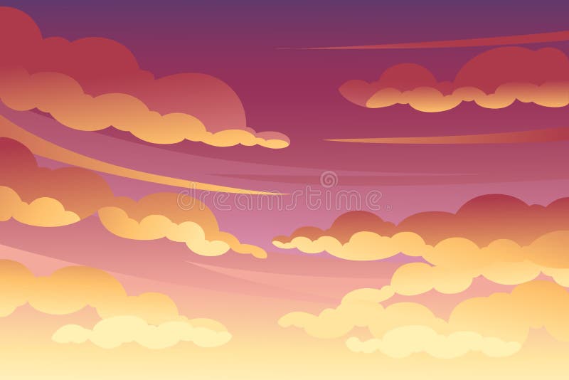 Sunset Evening Sky with Clouds Background Vector Wide Horizontal ...
