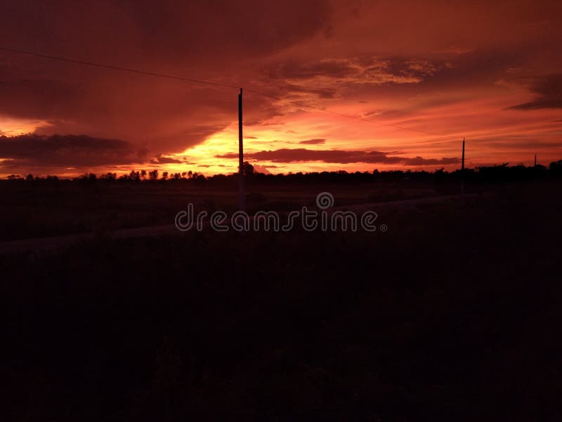Sunset in the Evening on the West with Dark Red Light. Stock Image ...