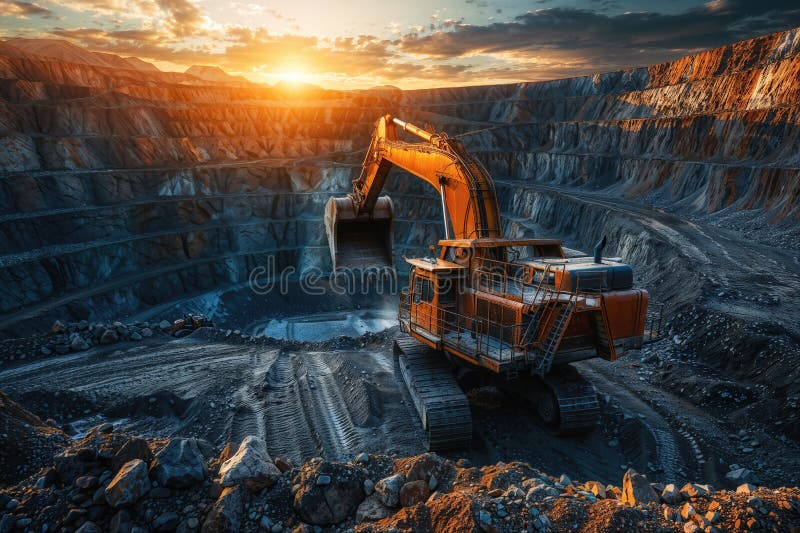 Sunset Excavation at Open-pit Mine Stock Illustration - Illustration of ...