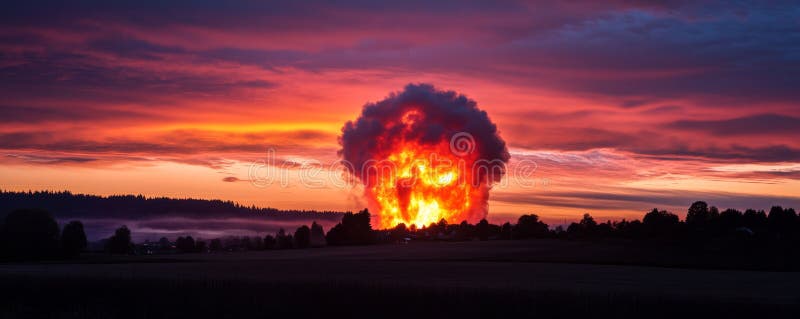Sunset Explosion Over Rural Landscape, Dramatic Scenery. Natural ...