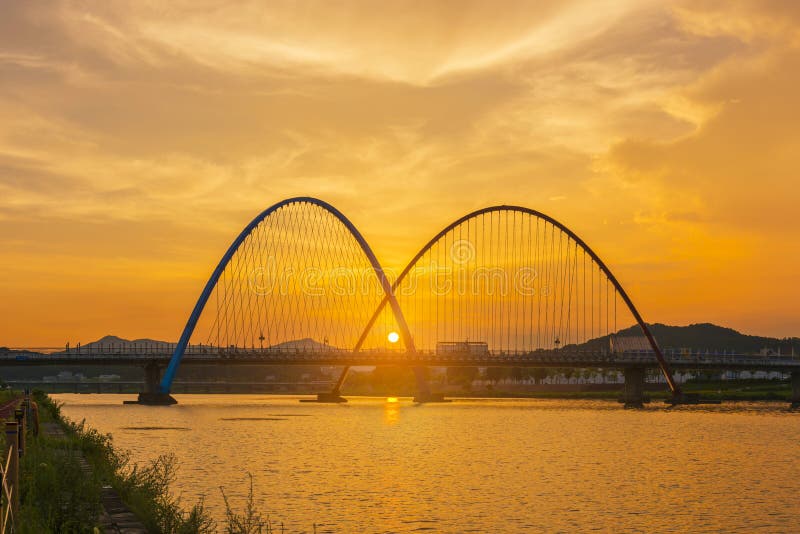 Sunset at Expo Bridge in Daejeon, South Korea Stock Image - Image of ...