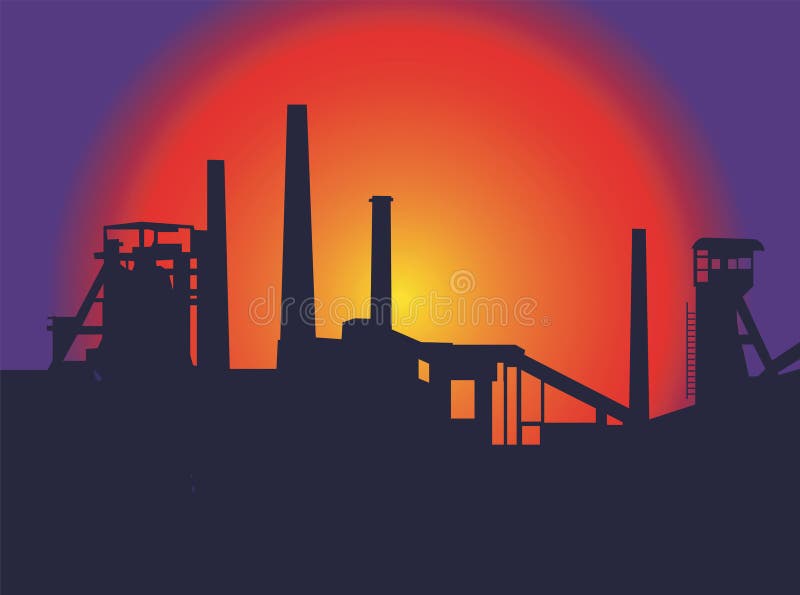Sunset_factory stock vector. Illustration of building - 8390547