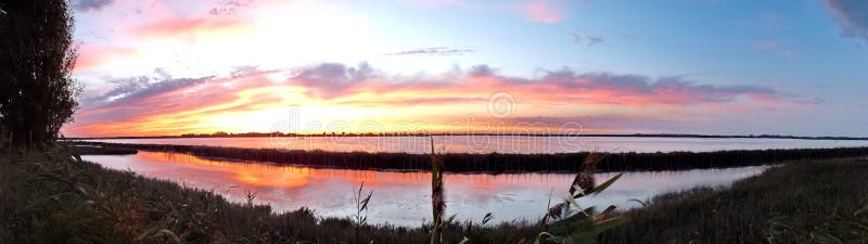 Sunset in Fall Over the Po River Delta Stock Image - Image of wetlands ...