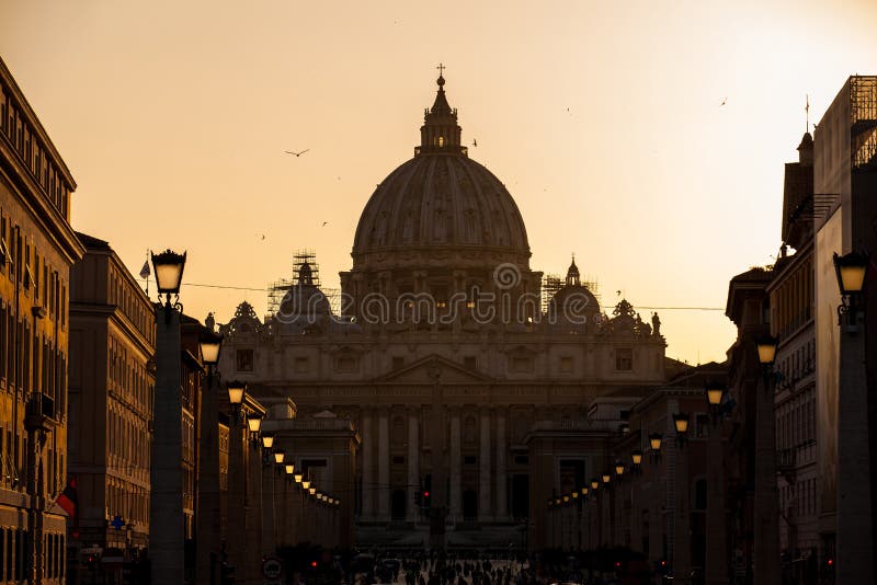 The Sunset Falls Over the Beautiful Constantinian Basilica of St. Peter ...
