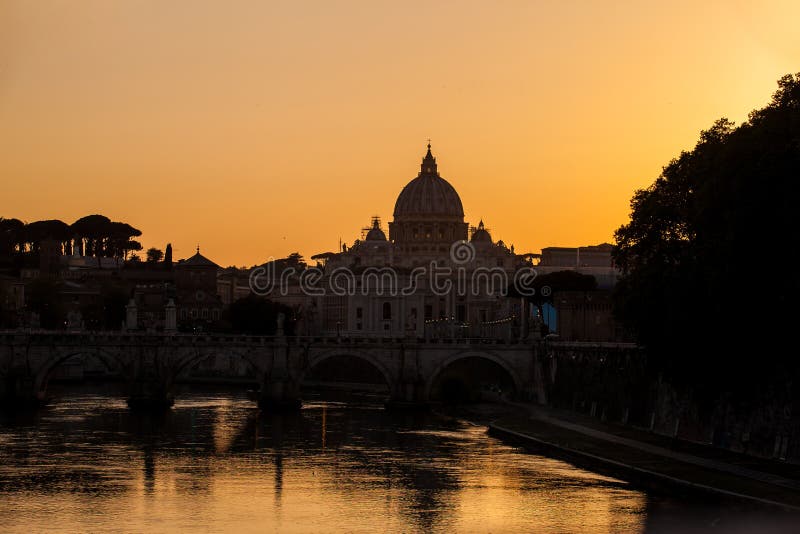 Sunset Falls Over the Beautiful Constantinian Basilica of St. Peter at ...