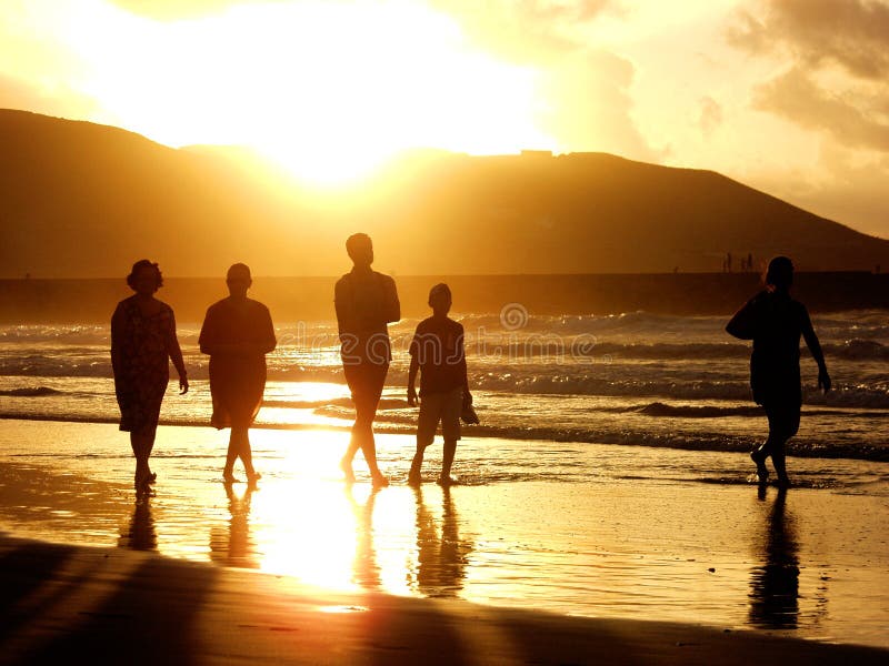 Sunset family stock photo. Image of promenade, dusk, seaside - 1253030