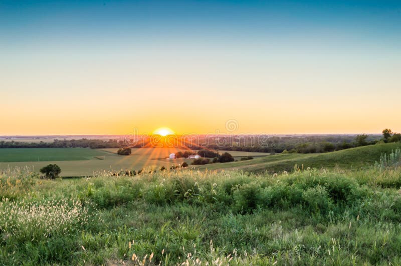 Sunset on the farm stock photo. Image of fence, green - 14997084