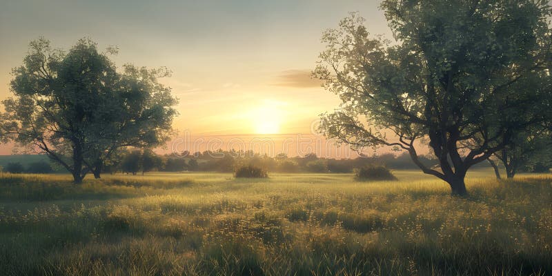 Sunset in the Field Background Stock Illustration - Illustration of ...