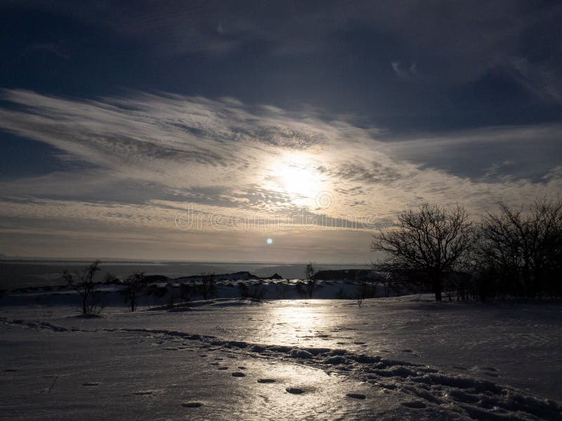 Sunset on the Field Under the Ice Stock Photo - Image of donbass, time ...