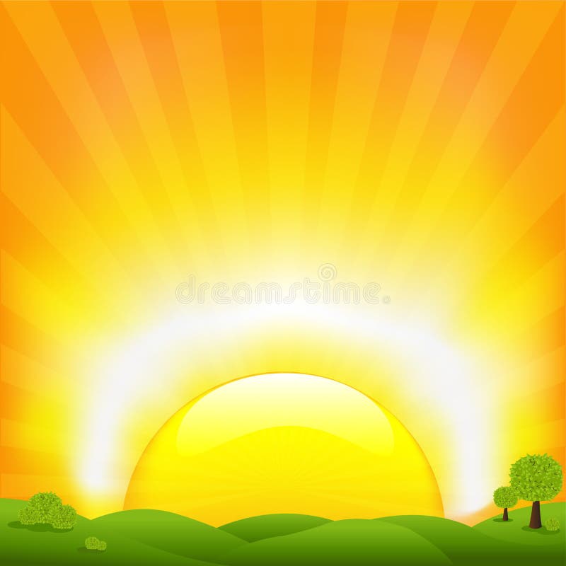 Sunset and Field stock vector. Illustration of freedom - 195650348
