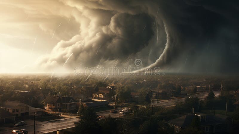 Sunset Fire with Hurricane on the City. Neural Network Ai Generated ...