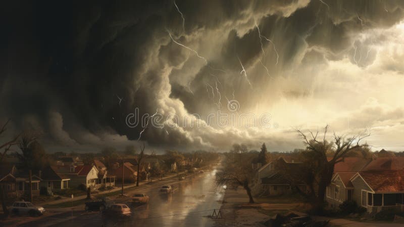 Sunset Fire with Hurricane on the City. Neural Network Ai Generated ...