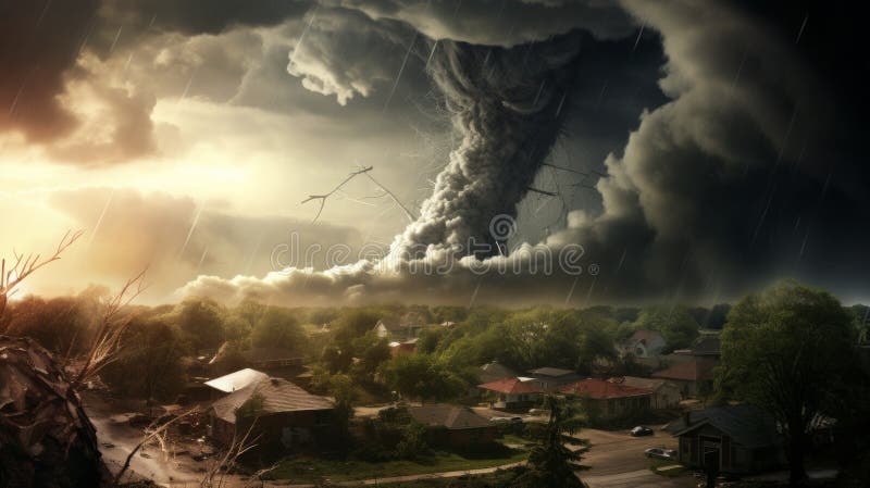 Sunset Fire with Hurricane on the City. Neural Network Ai Generated ...