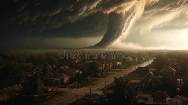 Sunset Fire with Hurricane on the City. Neural Network Ai Generated ...