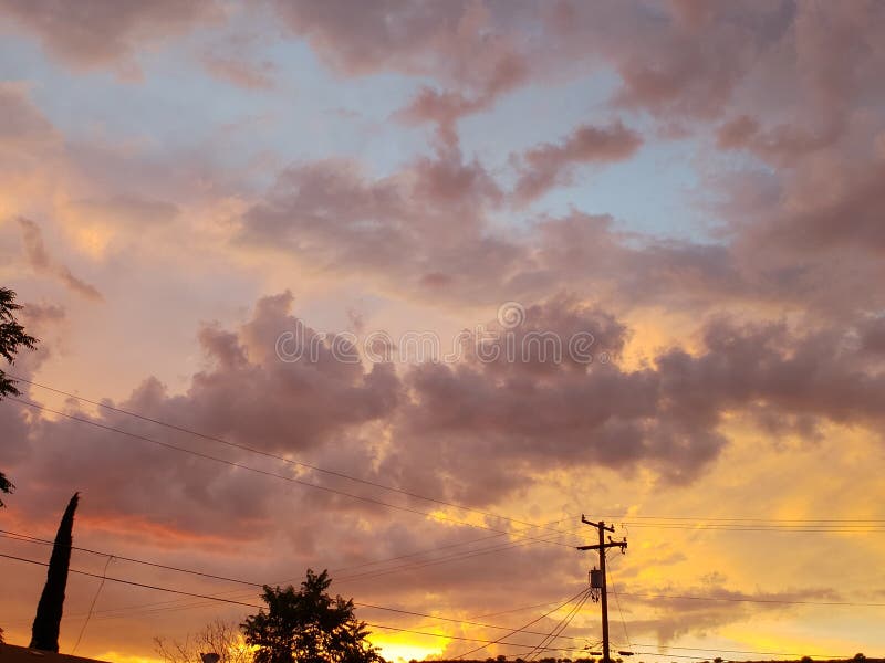 Sunset, Fire in the Sky, Rooftop Sunset, Powerline Sunset, Stock Photo ...