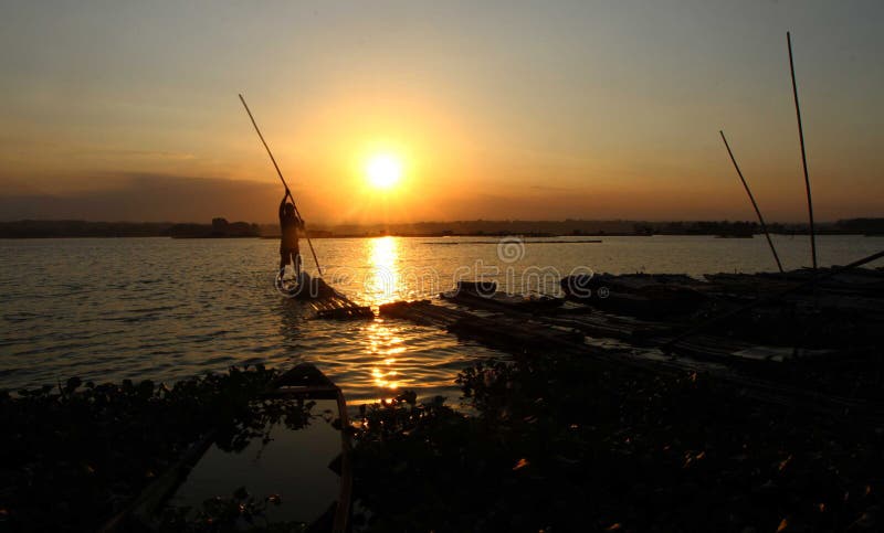 Sunset editorial stock photo. Image of boat, java, lake - 31536308