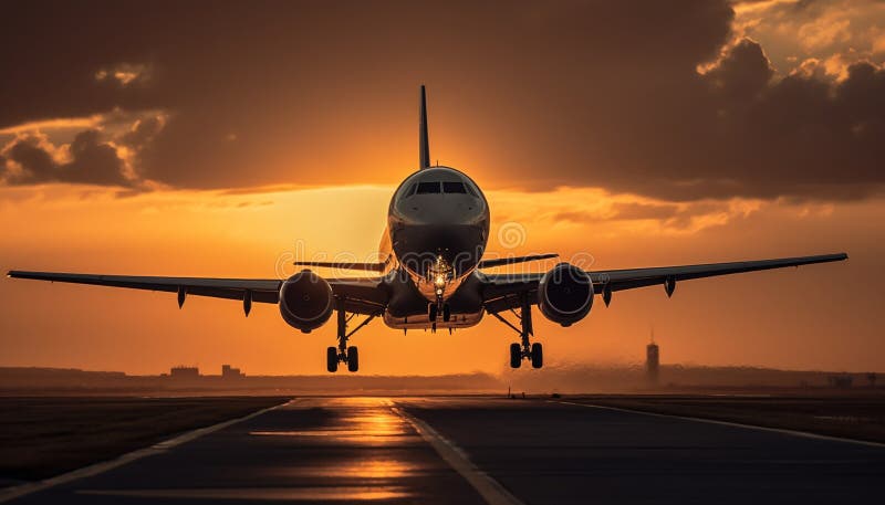 Sunset Flight Takes Off, Transporting Passengers on Business Journey ...