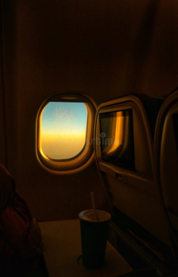 Sunset Flight Vibes – Tranquil Aerial View from a Plane Cabin Stock ...