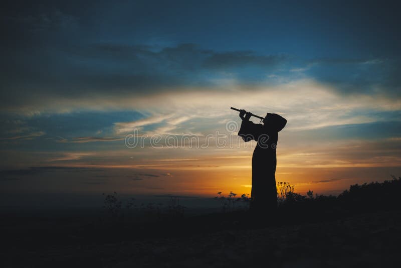 Sunset Flute Play stock image. Image of sunset, spiritual - 195184211