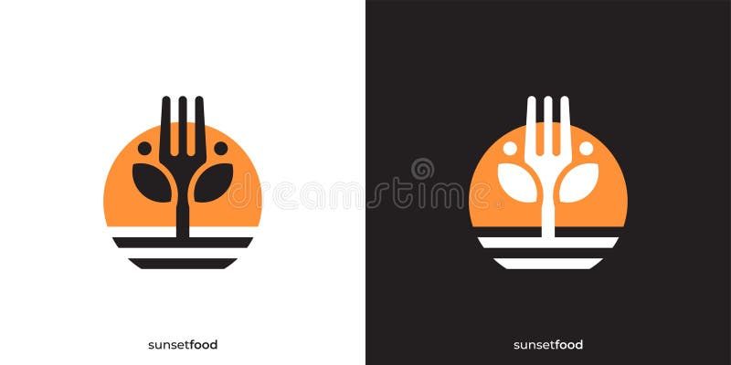 Simple Sunset Food Logo. Fork Leaf and Sun Sunset Sunrise Icon Graphic ...