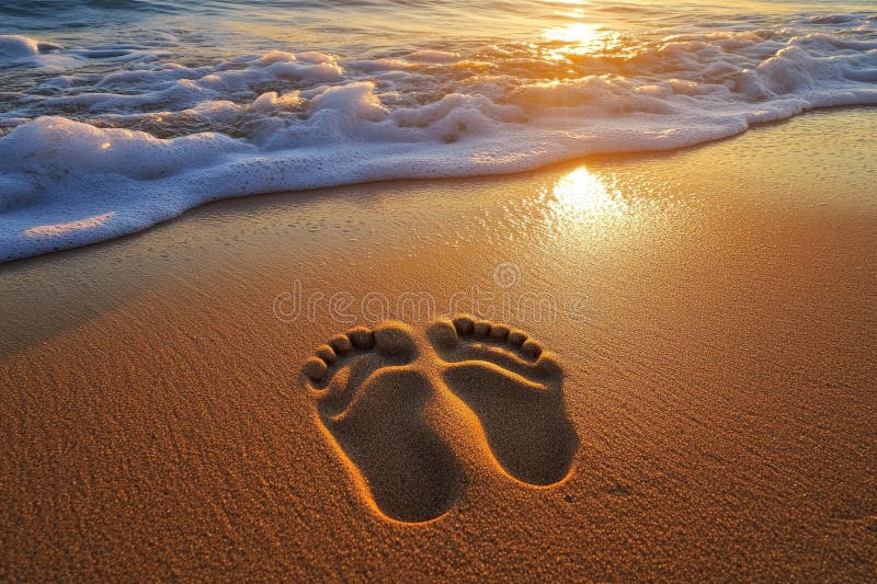 Sunset Footprints on Sandy Beach Footprints Left in the Soft Sand of a ...