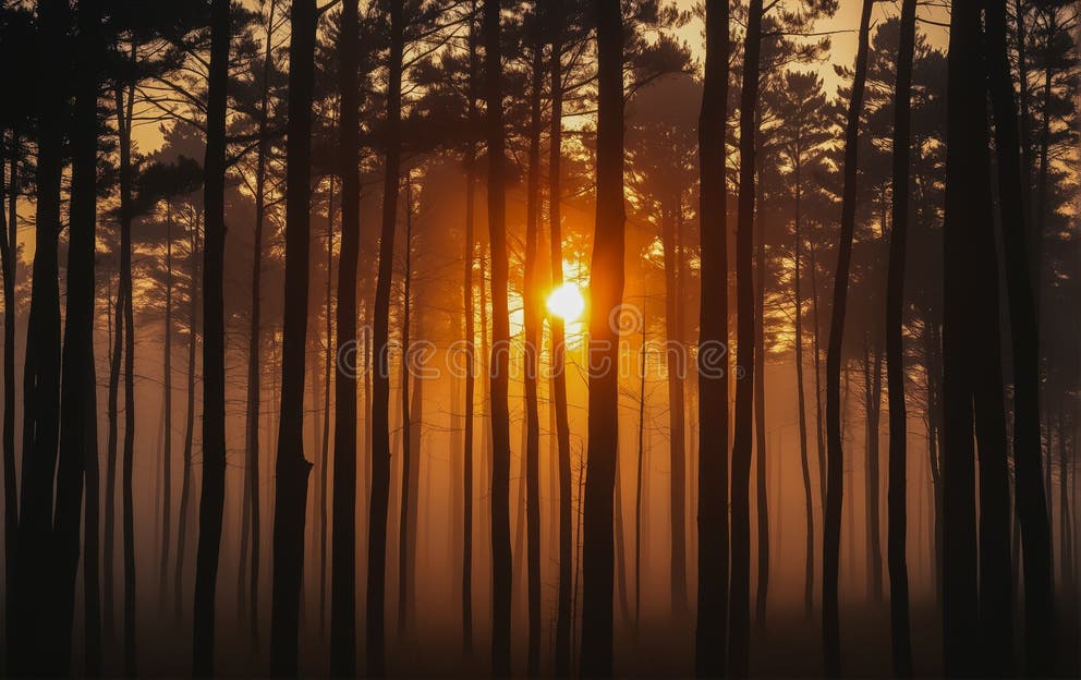 Sunset in the Forest on the Mountainside: Sun Rays Break through the ...