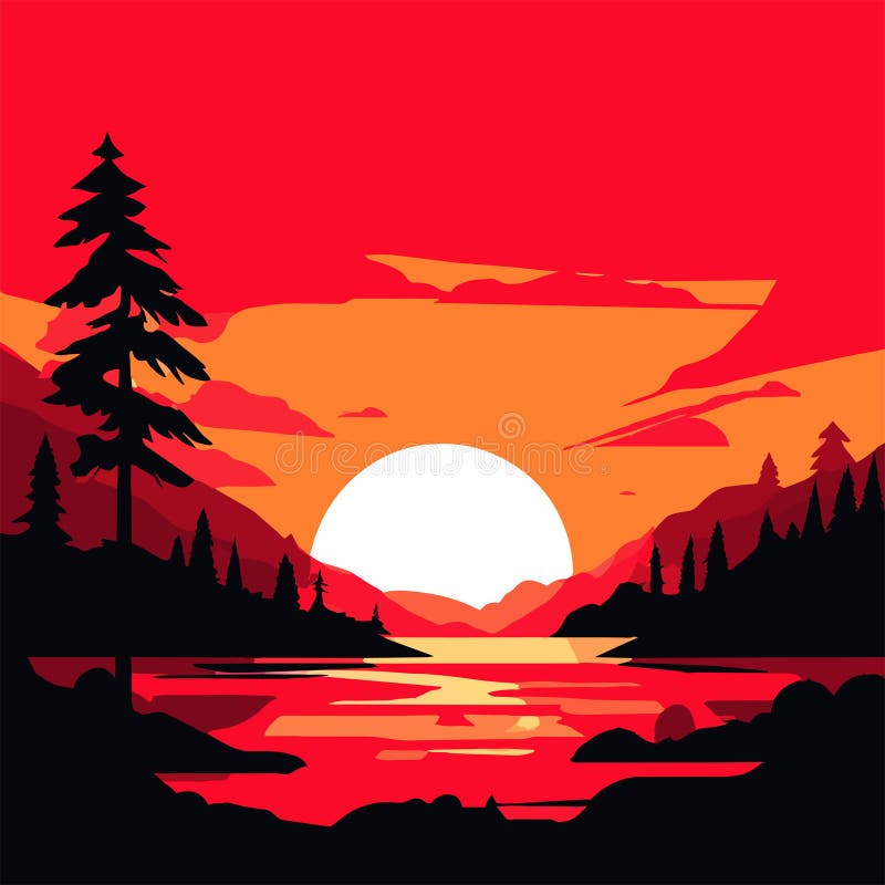 Sunset in the Forest. Vector Illustration in a Flat Style Stock ...