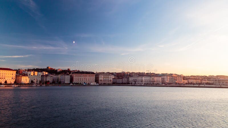 Sunset in Front of the City of Trieste Stock Photo - Image of castle ...