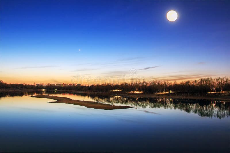 Sunset with full moon stock image. Image of sunset, full - 88435301