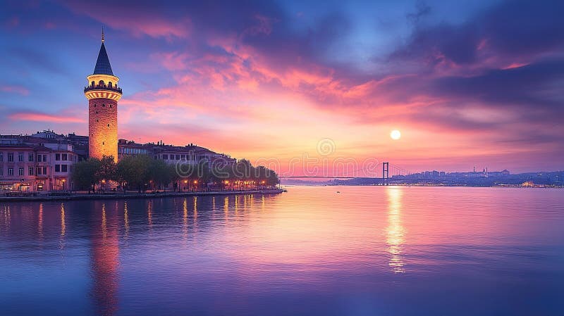 Sunset Galata Tower Istanbul, Bridge, City Reflection Stock ...