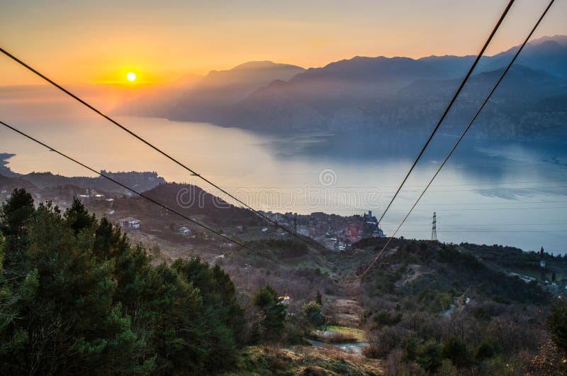Sunset on Garda Lake editorial stock photo. Image of holiday - 49062903