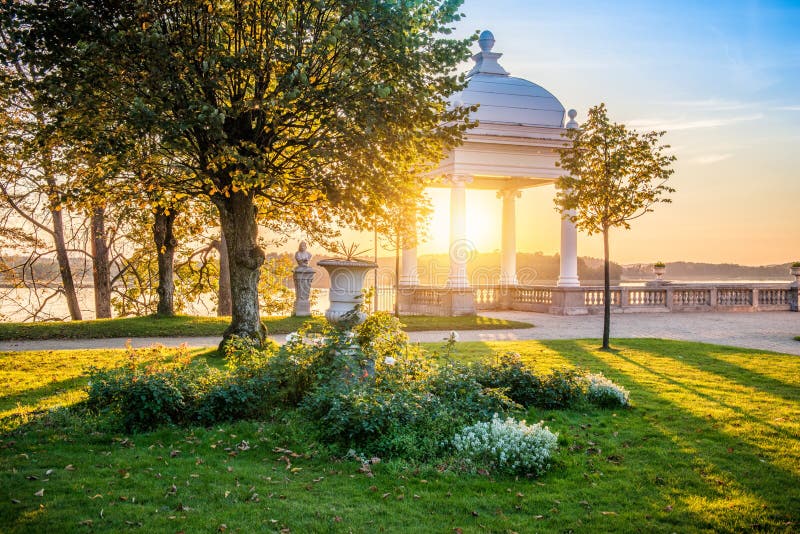 Sunset garden stock photo. Image of trees, trakai, time - 60128066