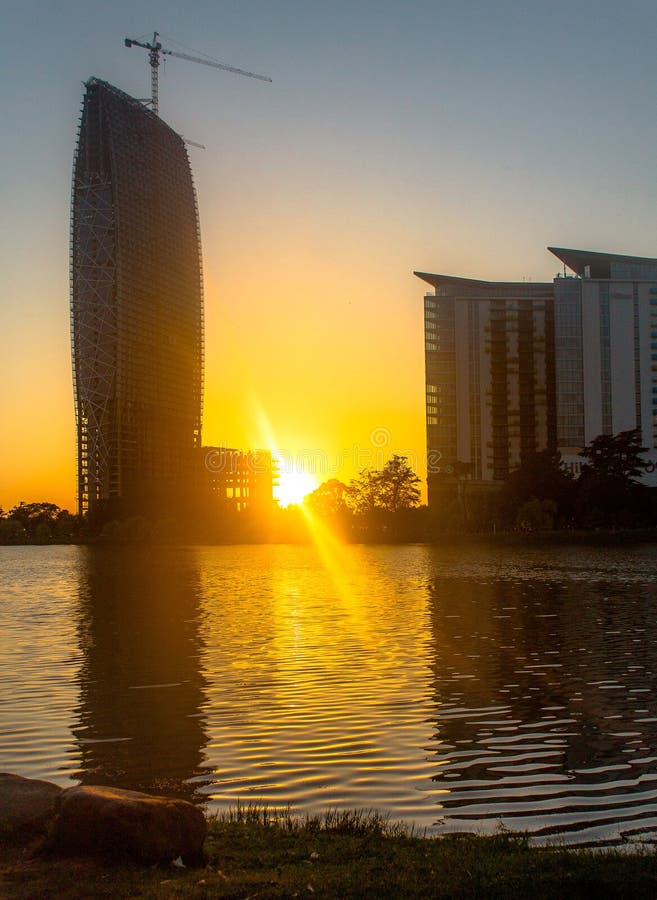Sunset in Georgia Overlooking the Construction of the Sail Hotel Stock ...