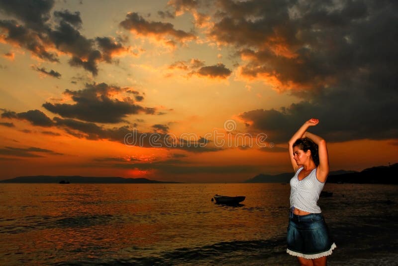 Sunset girl stock image. Image of posing, beauty, woman - 16181937