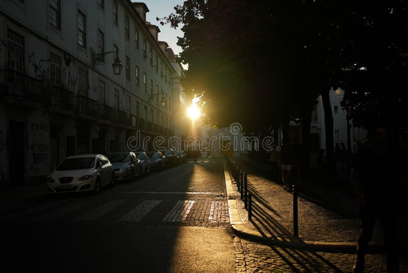 Sunset Glaring between Building Beaming Onto a Street Crossing ...