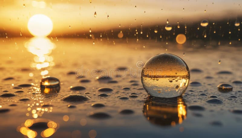 Sunset Glass Ball Reflection Rain Drops Stock Illustration ...