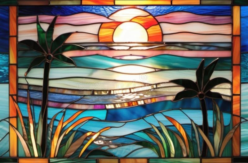 Sunset in a Glass Stained Window at 4-12-2024 Stock Illustration ...