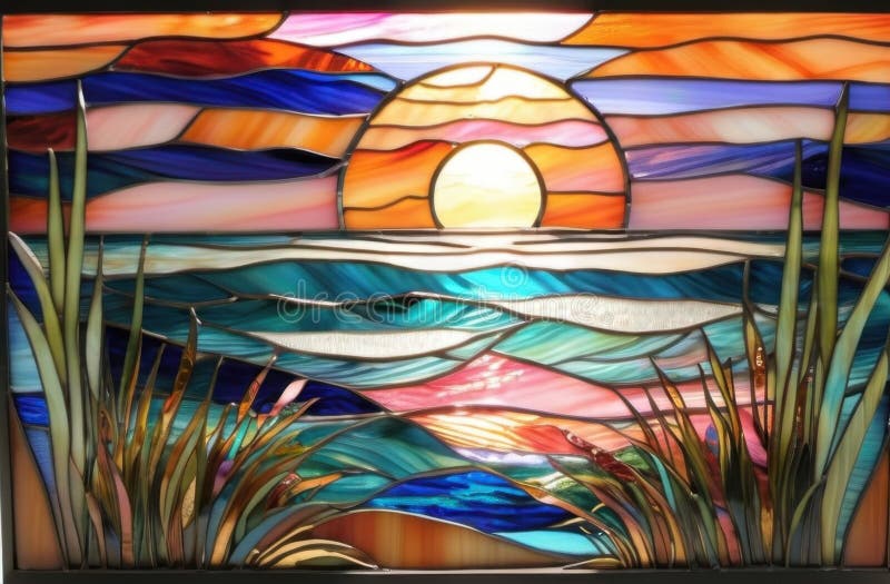 Sunset in a Glass Stained Window at 4-12-2024 Stock Illustration ...