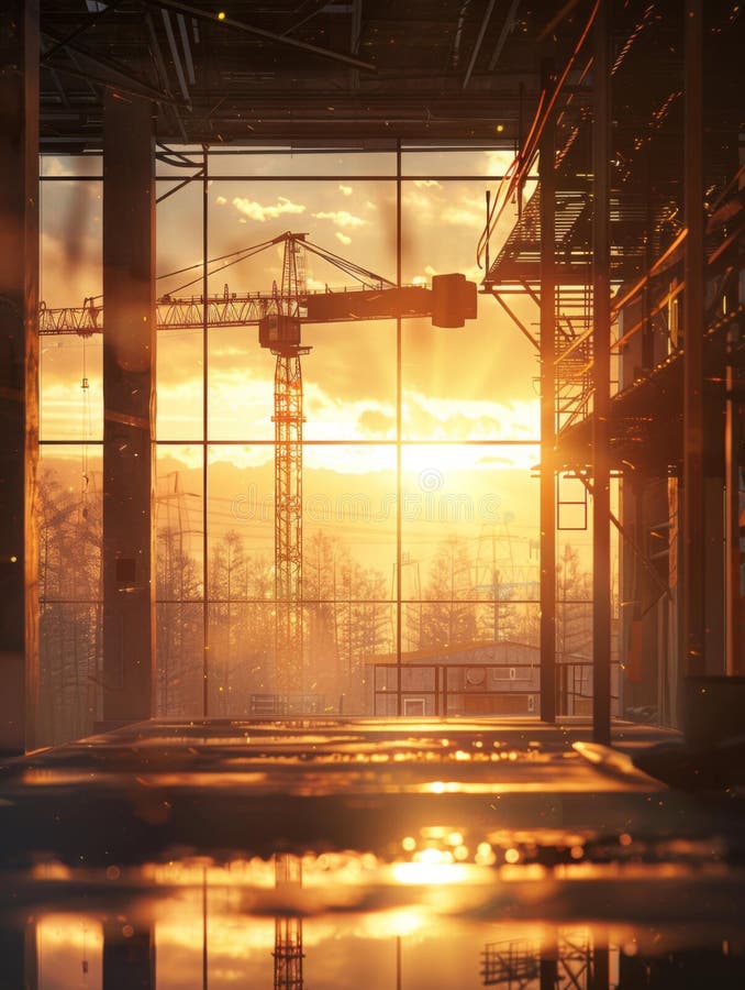 Sunset Gleaming through Industrial Site an Industrial Sunset Scene with ...