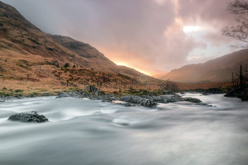 Sunset at Glen Etive stock image. Image of loch, rocks - 28700289