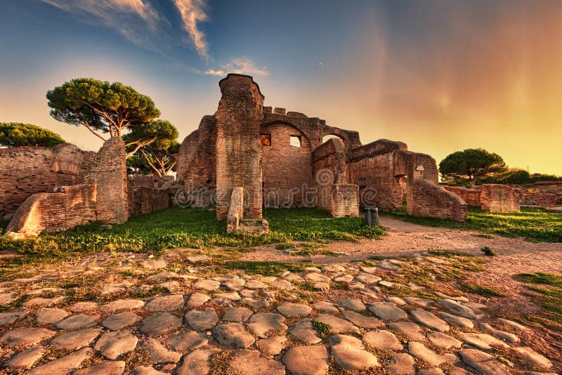 Sunset Glimpse of the Courtyard Ruins of Domus Della Fortuna Annonaria ...