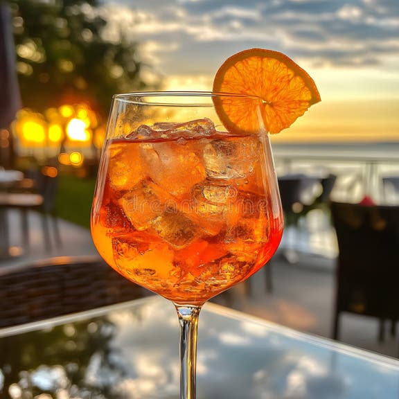 Sunset Glow: Aperol Spritz by the Seaside Stock Illustration ...