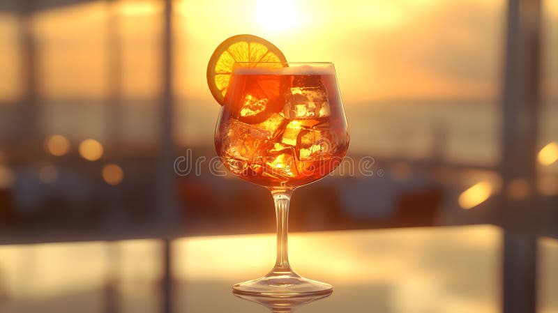 Sunset Glow: Aperol Spritz by the Seaside Stock Illustration ...